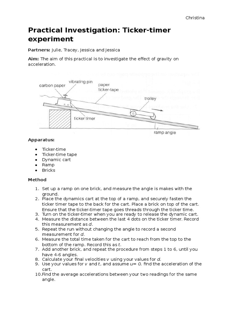 Practical Investigation: Ticker-Timer Experiment | PDF