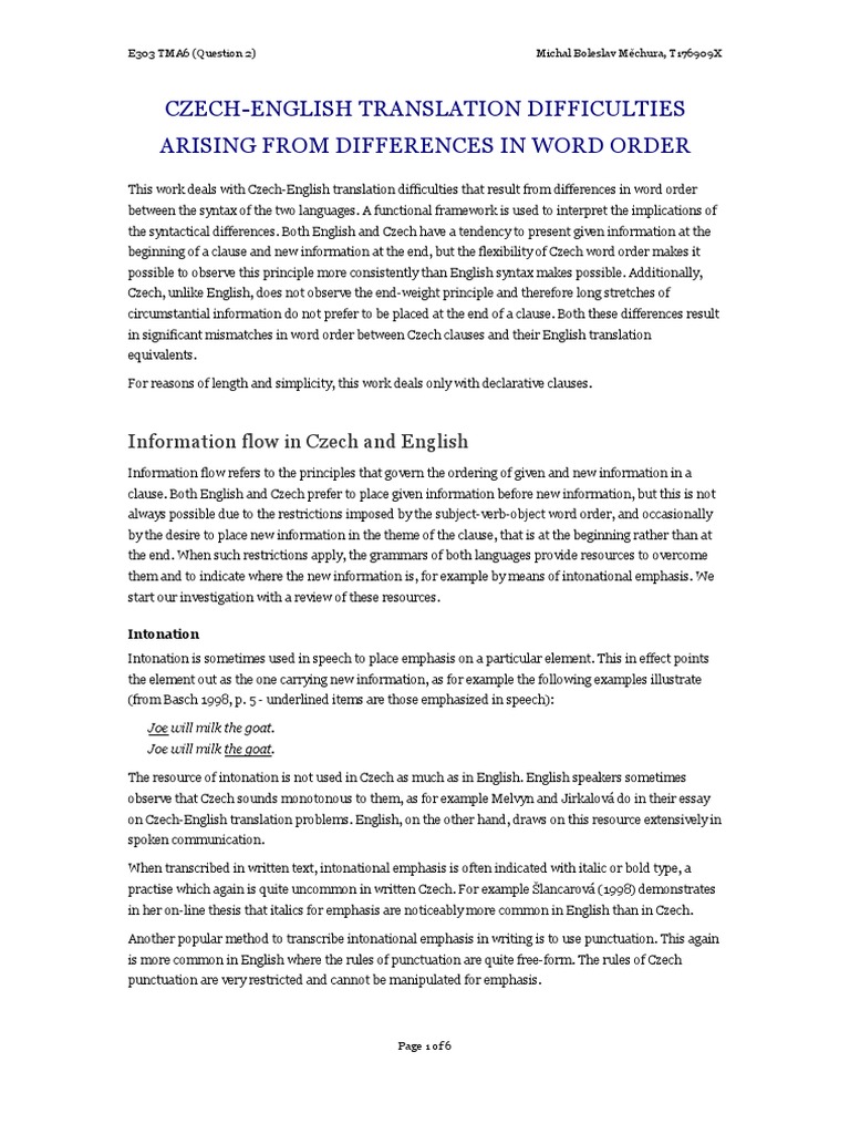 English Czech Word Order | Download Free PDF | English Language | Clause