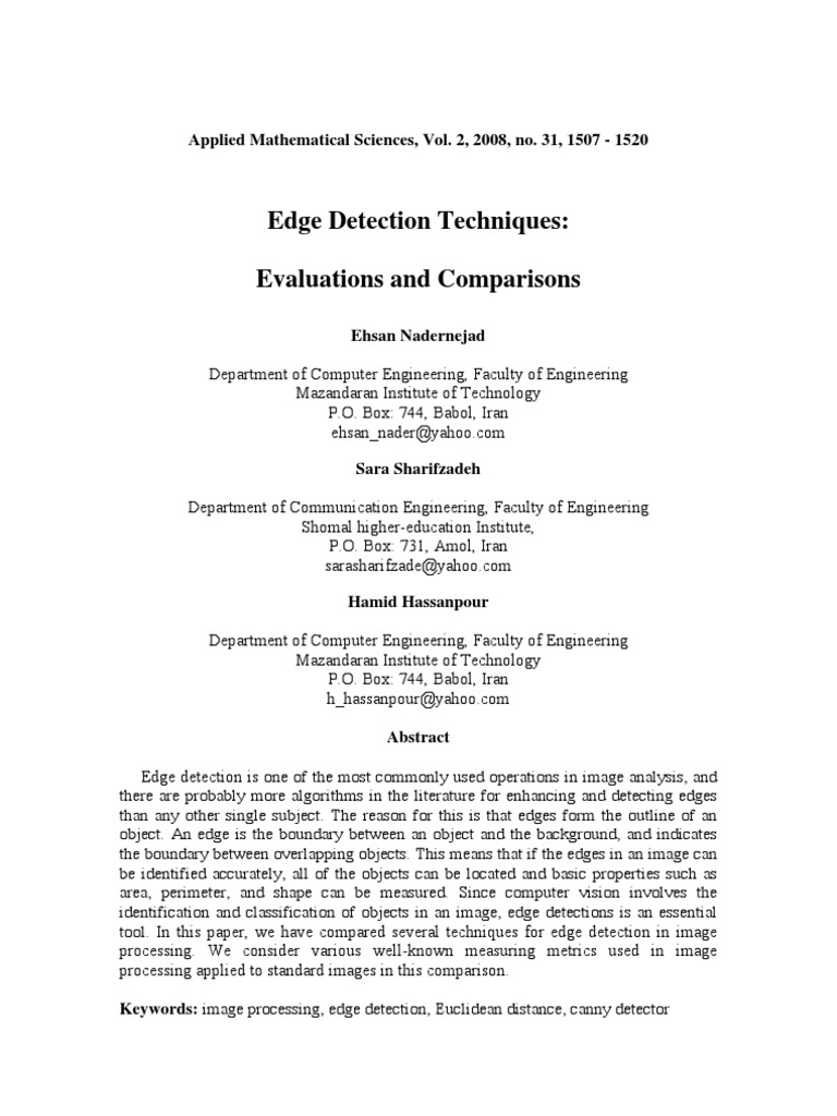 Edge Detection Techniques: Evaluations and Comparisons: Applied ...
