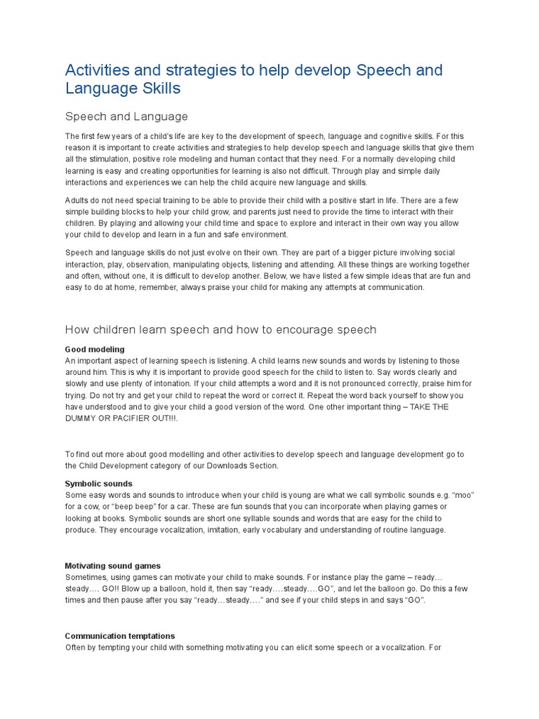 Activities and Strategies To Help Develop Speech and Language Skills ...