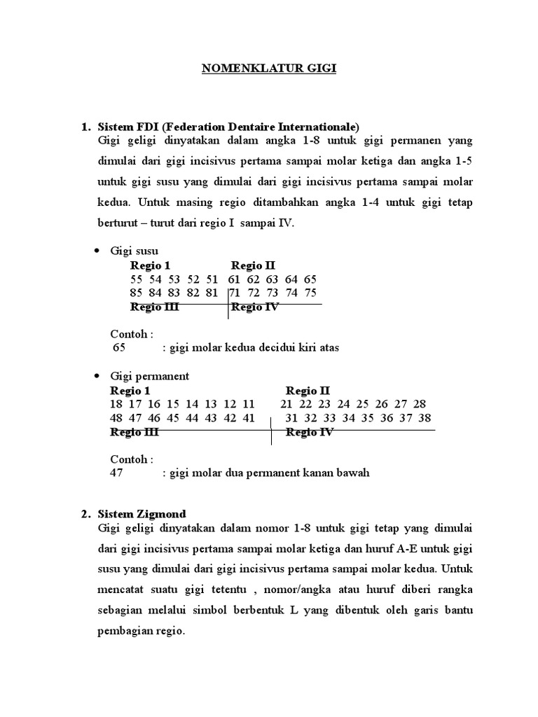Nomenklatur dan Regio Gigi | PDF