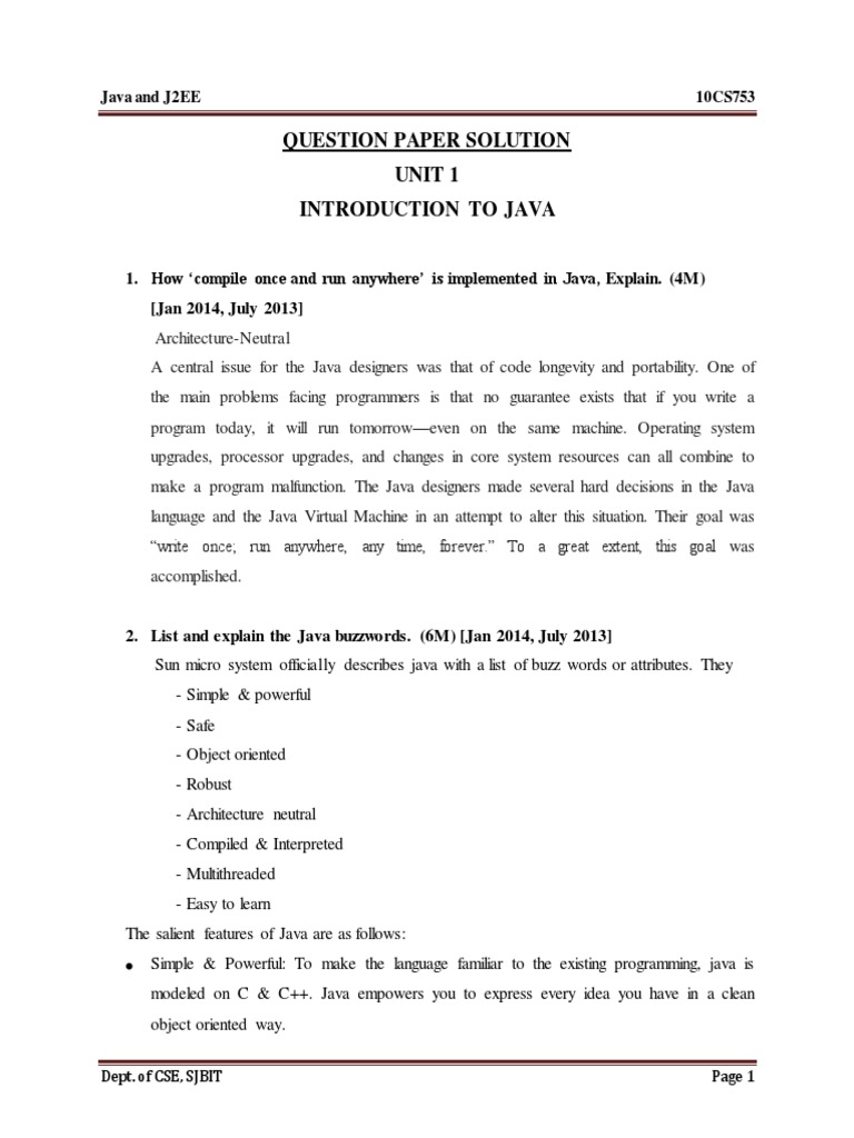 Cse Vii Java and J2EE (10cs753) Solution | PDF | Java (Programming ...