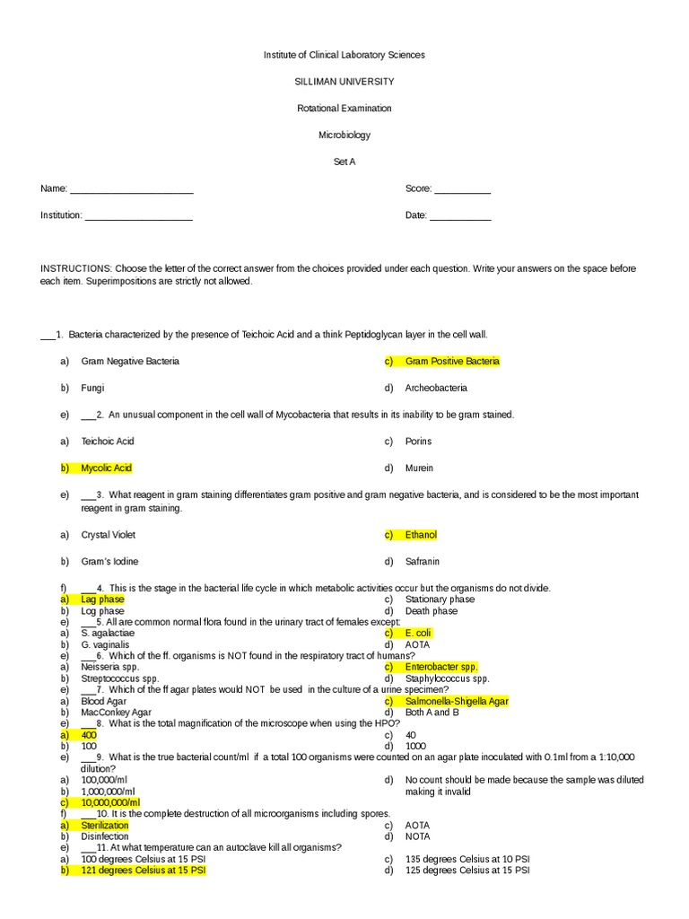 Bacteriology Sample Exam | PDF | Gram Positive Bacteria | Bacteria