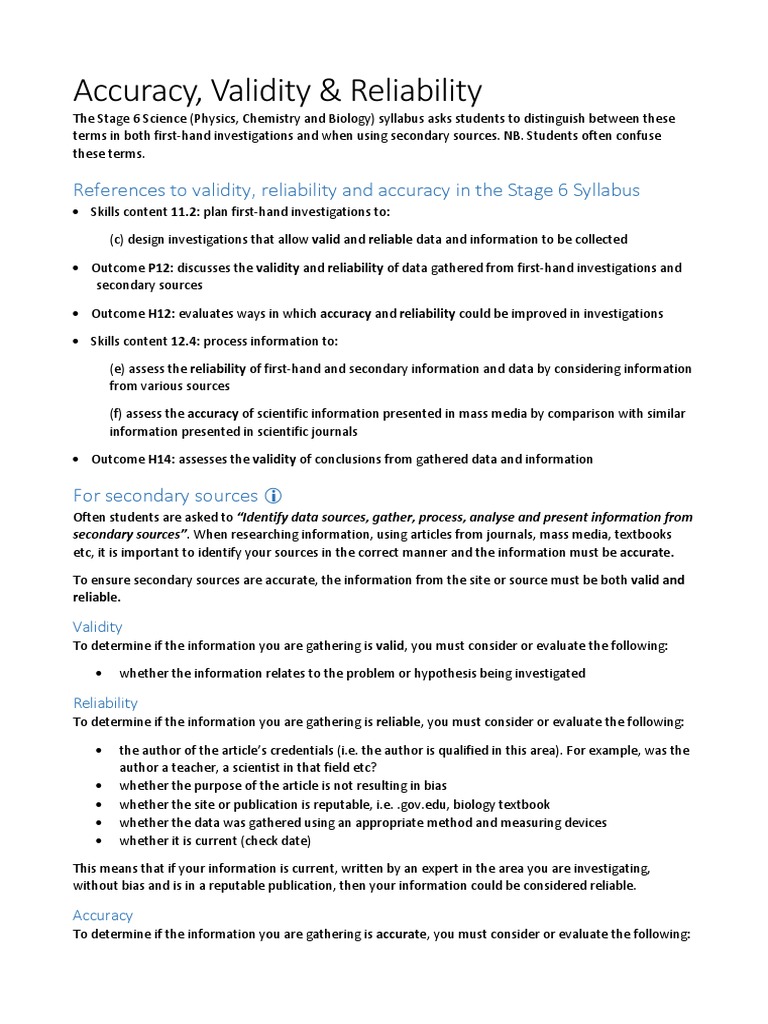 Accuracy. Validity Reliability | PDF | Experiment | Accuracy And Precision