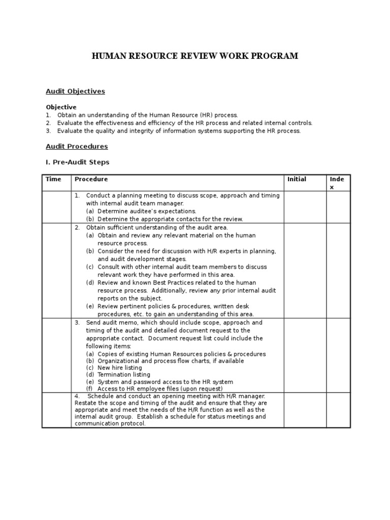 Audit For Human Resource Work Program | PDF | Performance Appraisal ...