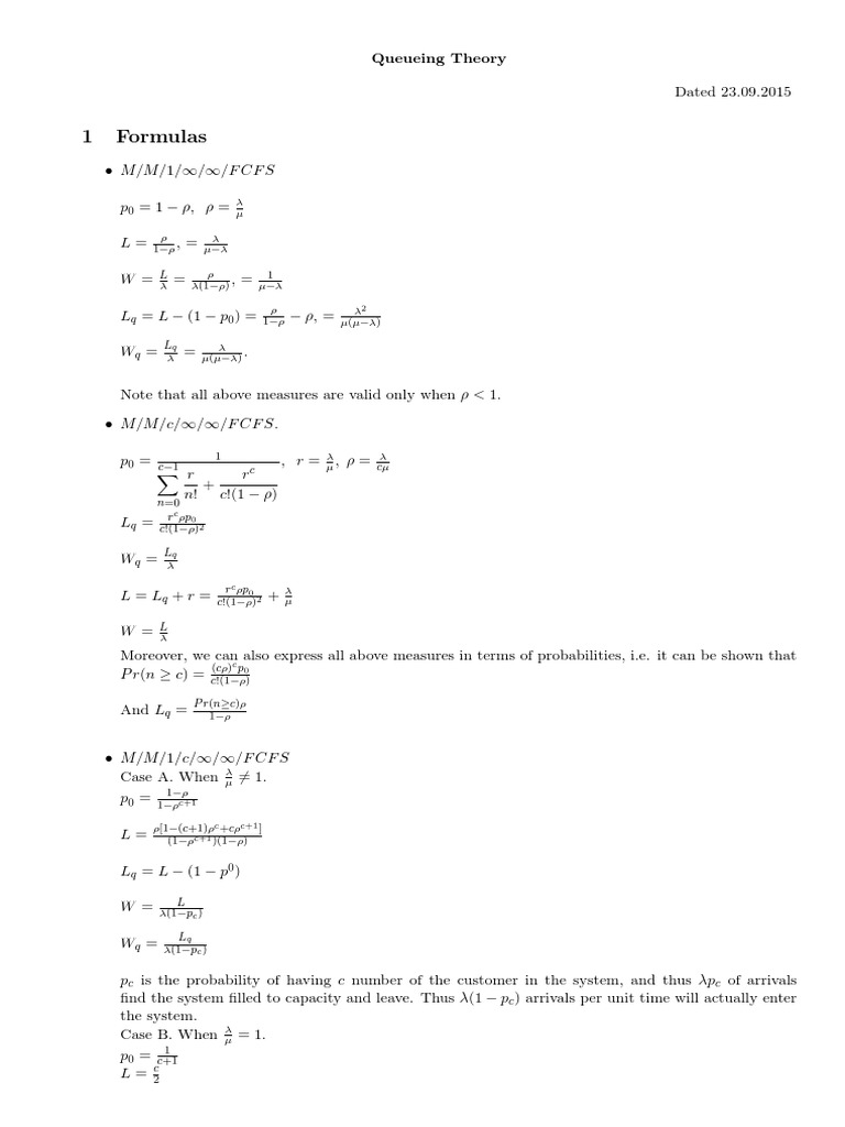 List of Formulas for Queuing Theory | Applied Mathematics | Physics ...