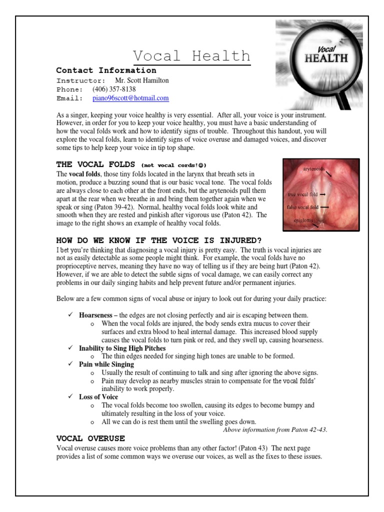 Vocal Health Handout | PDF | Gastroesophageal Reflux Disease | Singing