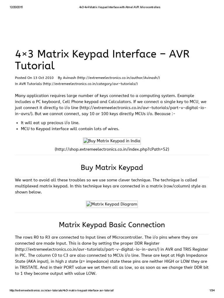 4x3 4x4 Matrix Keypad Interface With Atmel AVR Microcontrollers | PDF ... 4x3 4x4 Matrix Keypad Interface With Atmel AVR Microcontrollers | PDF ...