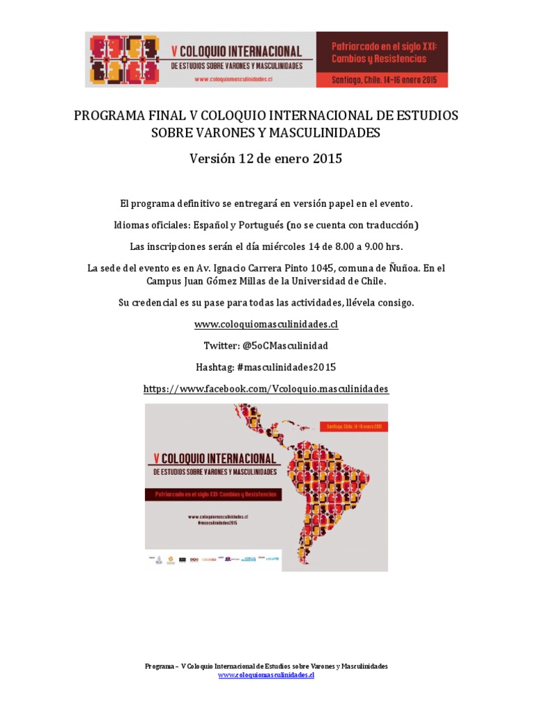 Descarga El Programa V Coloquio Masculinidades | PDF
