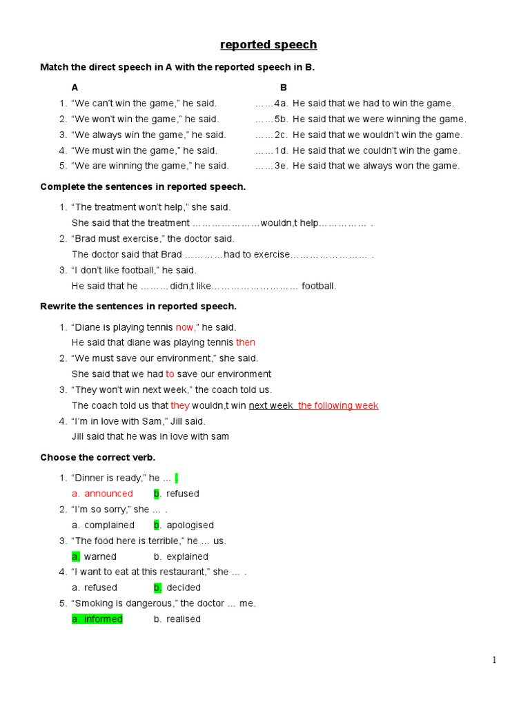 Reported Speech Exercises | PDF | Leisure