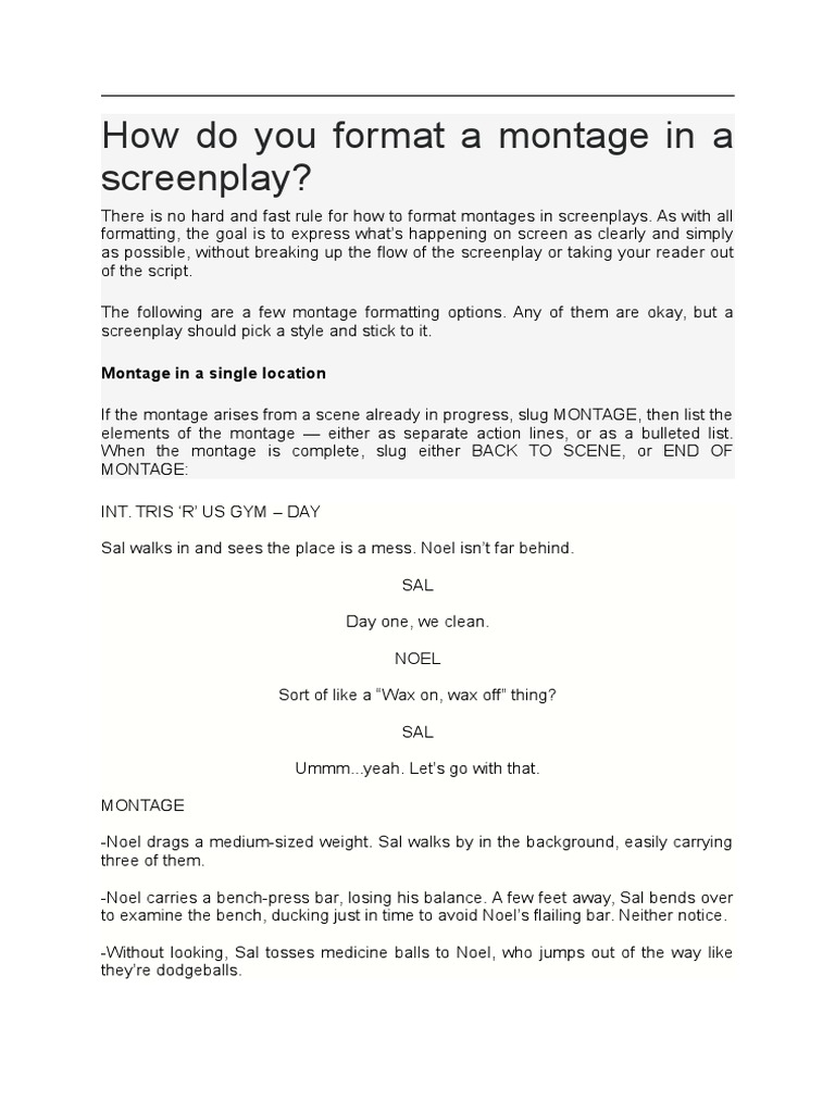 How Do You Format A Montage in A Screenplay | PDF | Screenplay | Leisure
