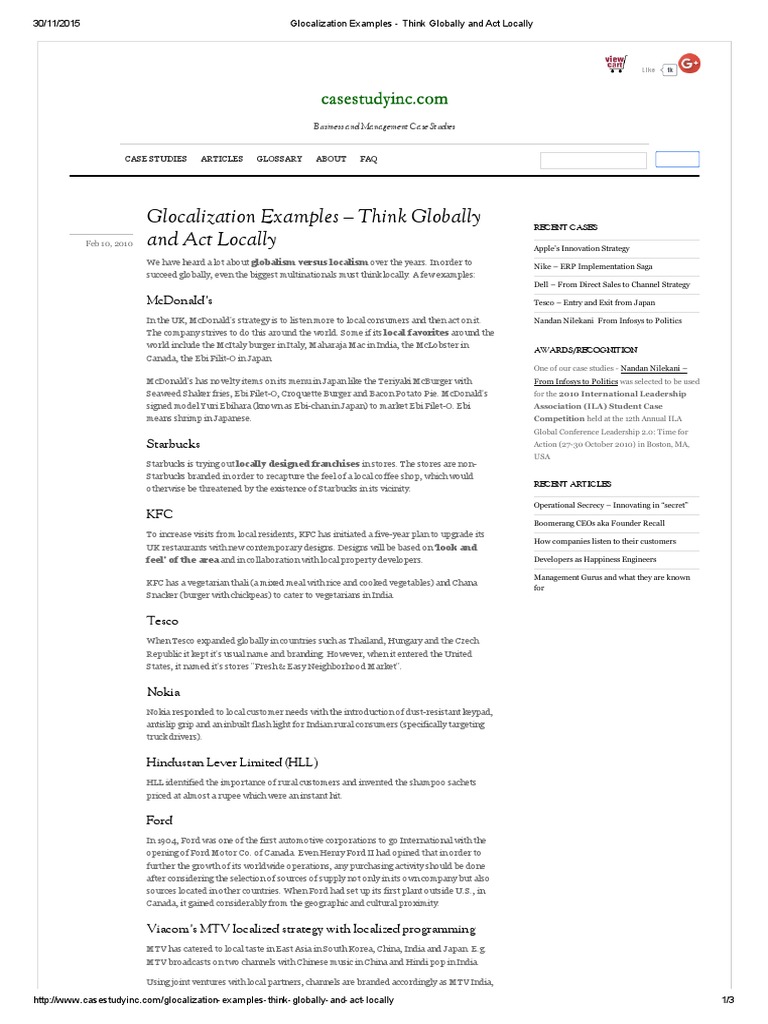 Glocalization Examples - Think Globally and Act Locally | Mc Donald's ...