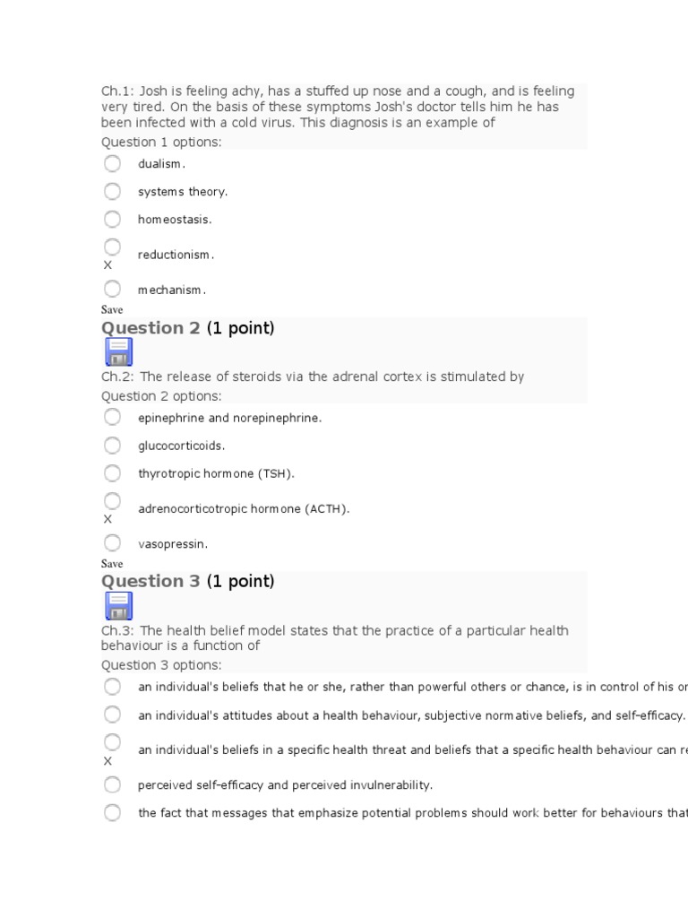 Quiz Chapter 1-10 | PDF | Adrenocorticotropic Hormone | Pain
