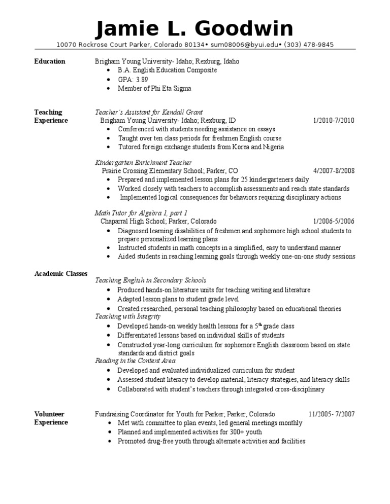 Jamie Goodwin's Printable Resume | PDF | Teachers | Curriculum