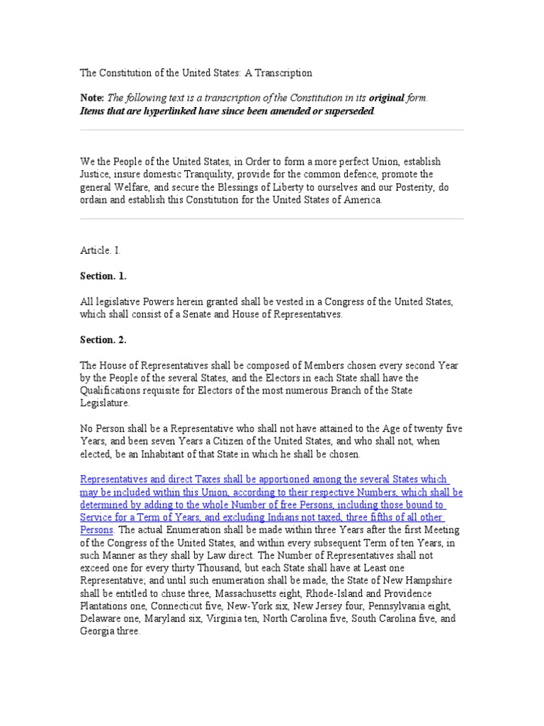 The Constitution of The United States | PDF | U.S. State | United ...