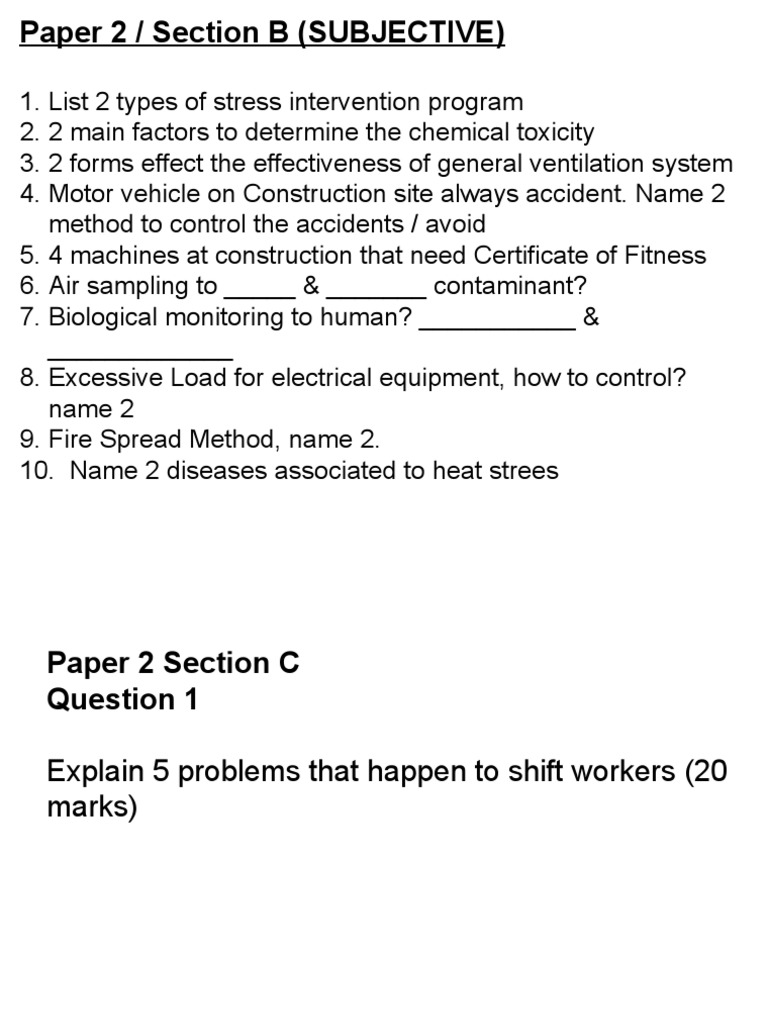 Exam NIOSH Paper 2 | Transmission (Medicine) | Infection