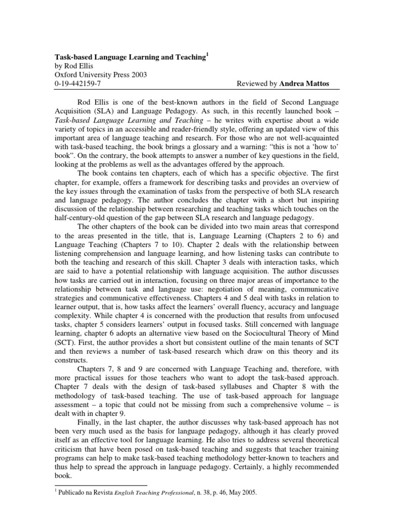 Task-Based Language Learning Overview | PDF | Second Language ...