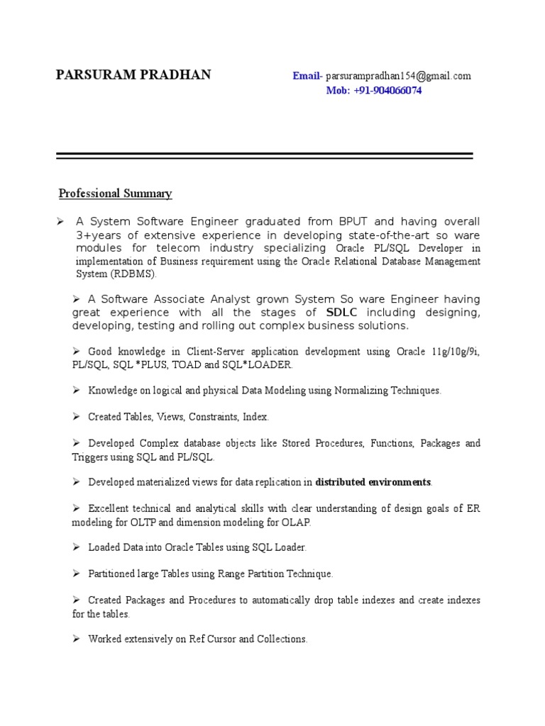 Resume - Bhai | PDF | Pl/Sql | Oracle Database