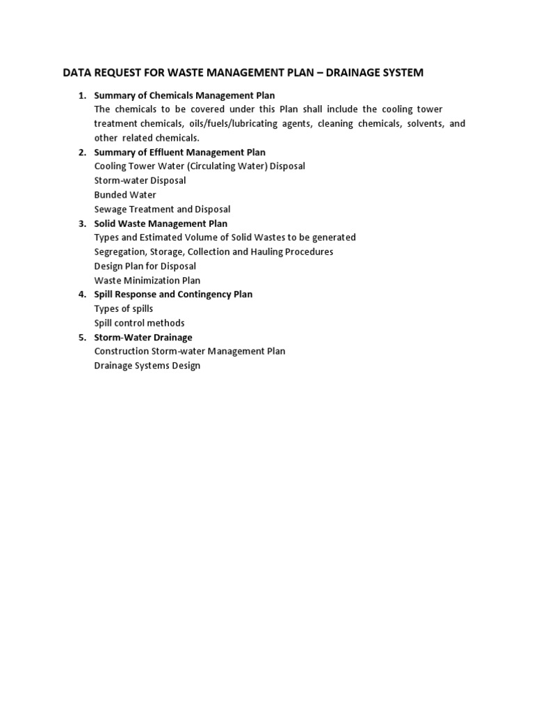 Data Request For Waste Management Plan | PDF