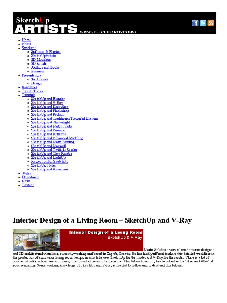 Interior Design of A Living Room - SketchUp and V-Ray - SketchUp 3D Rendering Tutorials by ...