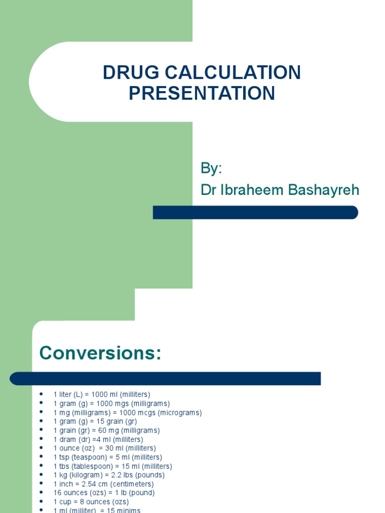 Drug Calculation Presentation | PDF | Injection (Medicine) | Pound (Mass)