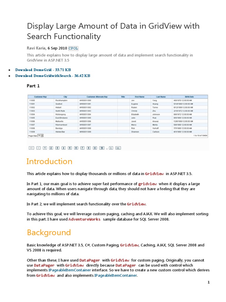 Display Large Amount of Data in GridView With Search Functionality ...
