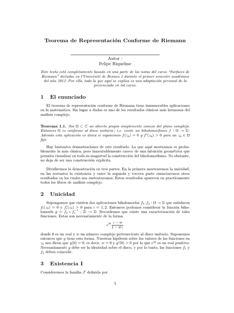 Teorema Do Mapa de Riemann | PDF | Función holomorfa | Análisis complejo