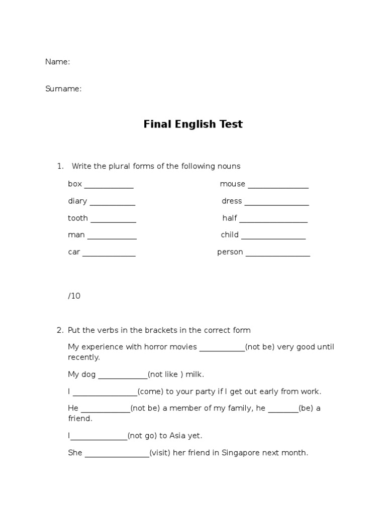 Final EnglisH Test f2f | PDF | Style (Fiction) | Linguistic Typology