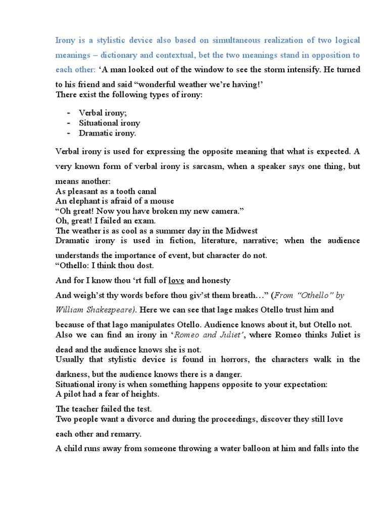 Verbal Irony In Romeo And Juliet