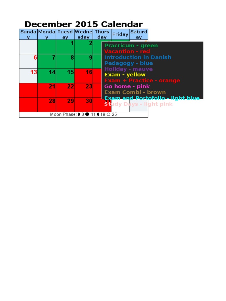 December 2015 Calendar: Pracricum - Green | PDF | Teaching Methods ...