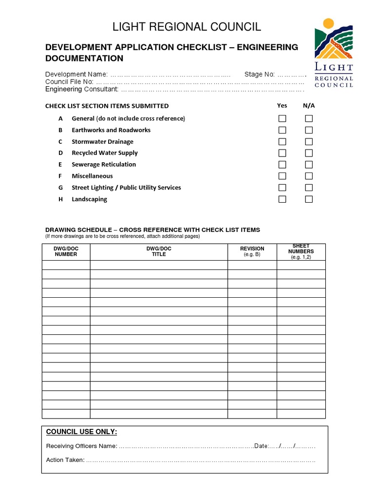 Design Drawings Checklist | Sanitary Sewer | Road