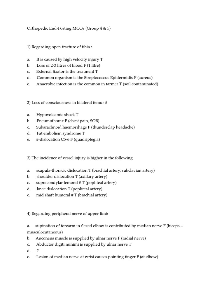 Ortho MCQ | PDF | Elbow | Musculoskeletal System