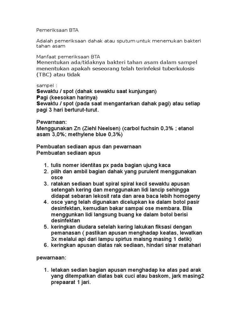 Pemeriksaan BTA | PDF