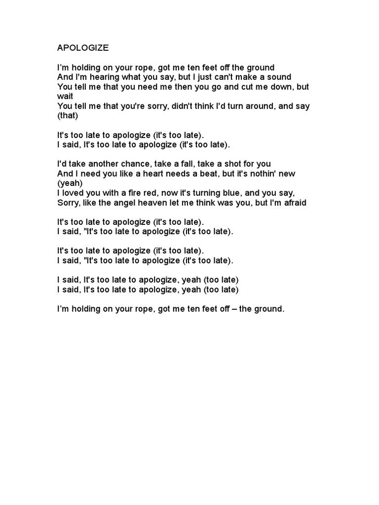 Apologize Lyrics | PDF | Art