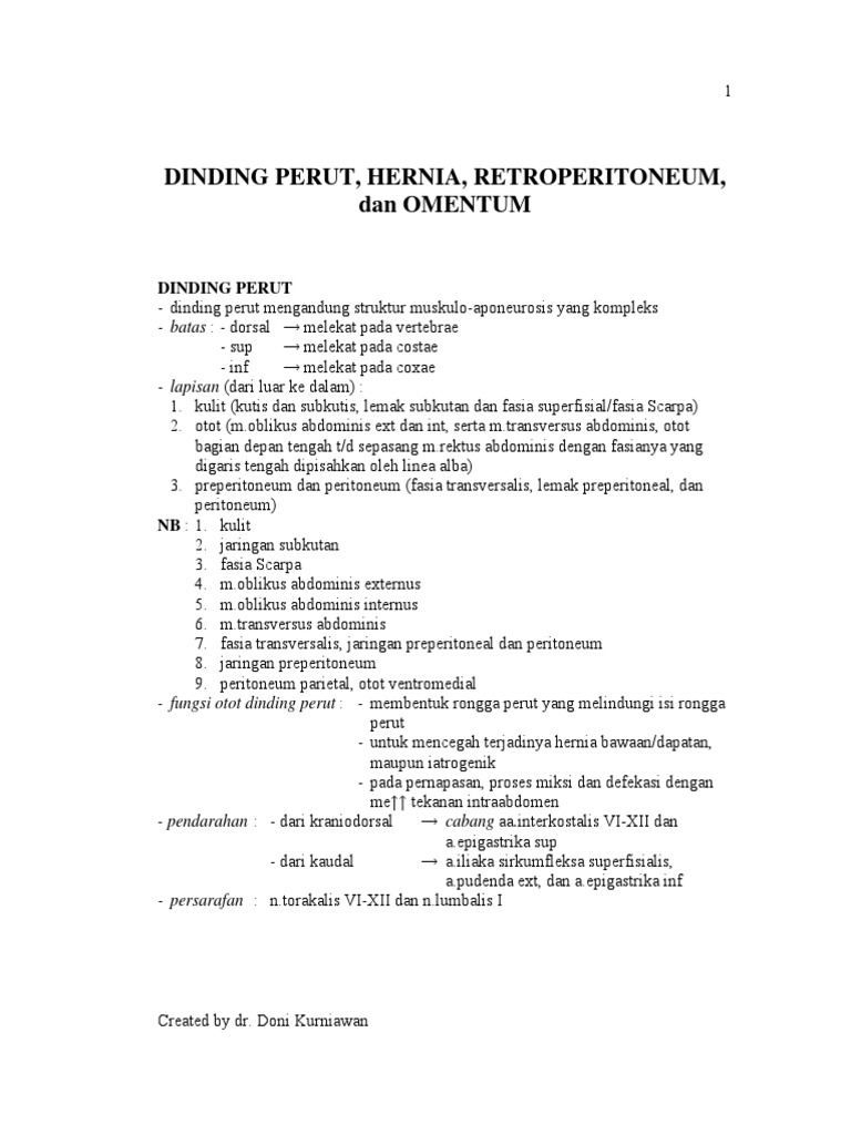 Dinding Perut, Hernia, Retroperitoneum, Dan Omentum | PDF