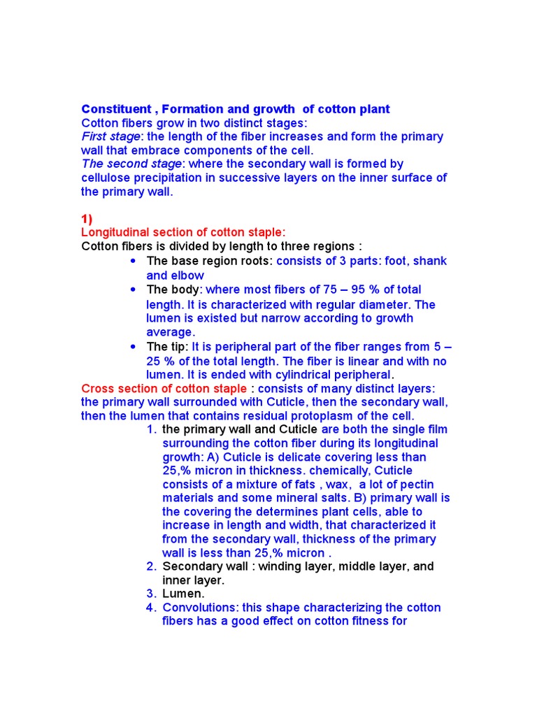 Constituent, Formation and Growth of Cotton Plant | PDF | Silk | Cotton