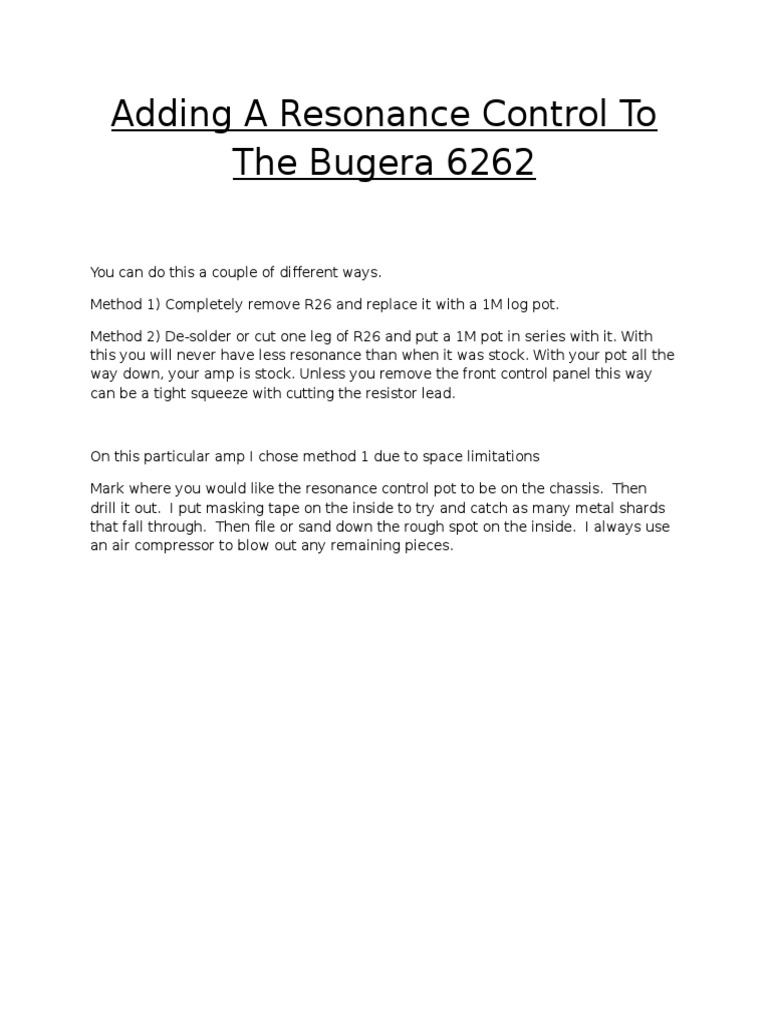 Adding Resonance Control to Bugera 6262 | PDF