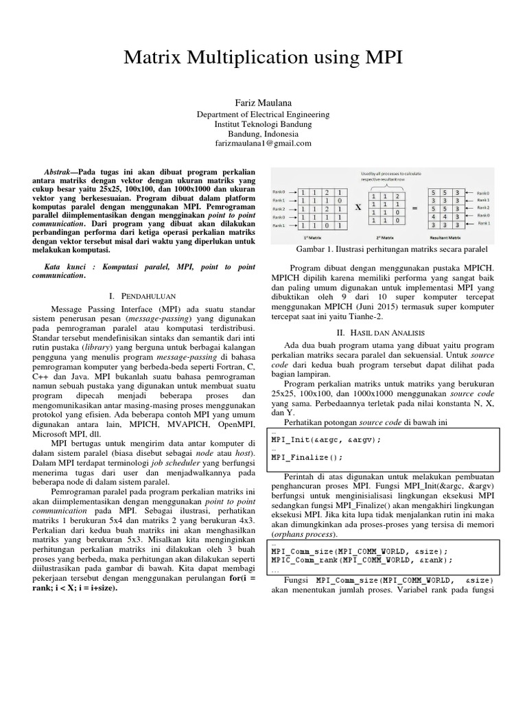 Matrix Multiplication Using MPI | PDF