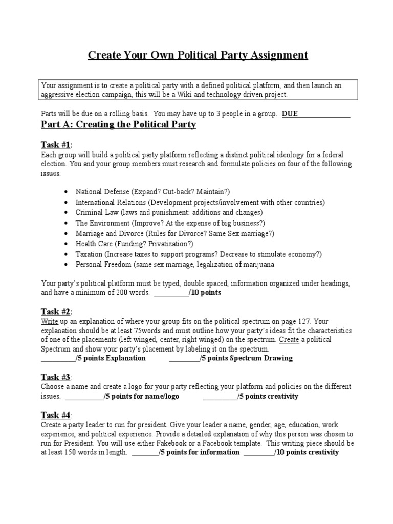 Create Your Own Political Party Project | PDF | Political Parties ...