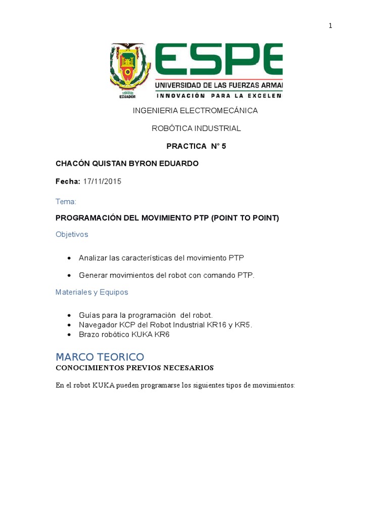 Programación de Movimientos PTP en KUKA | PDF | Movimiento (física ...