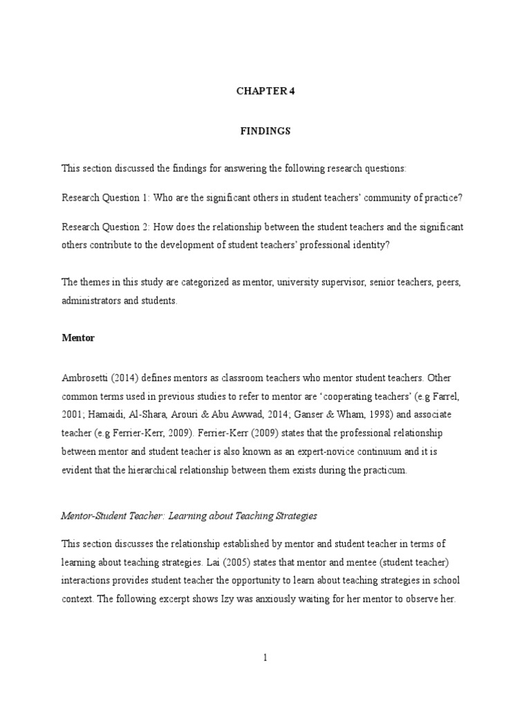 Chapter 4 Findings | PDF | Mentorship | Classroom Management