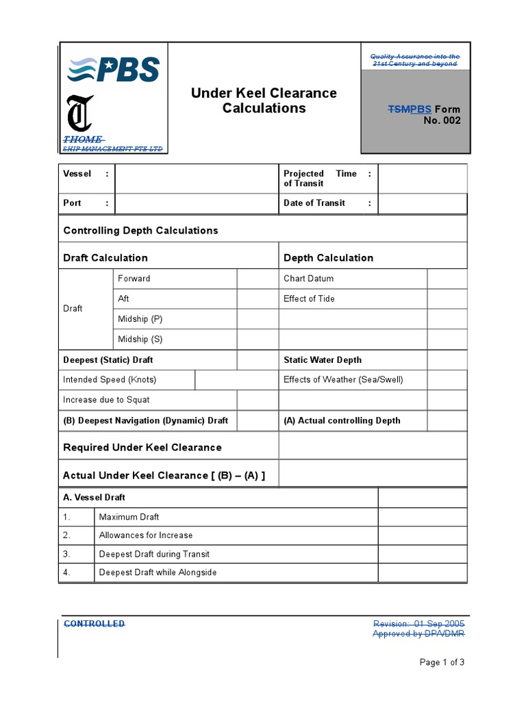 Under Keel Clearance Calculations | PDF