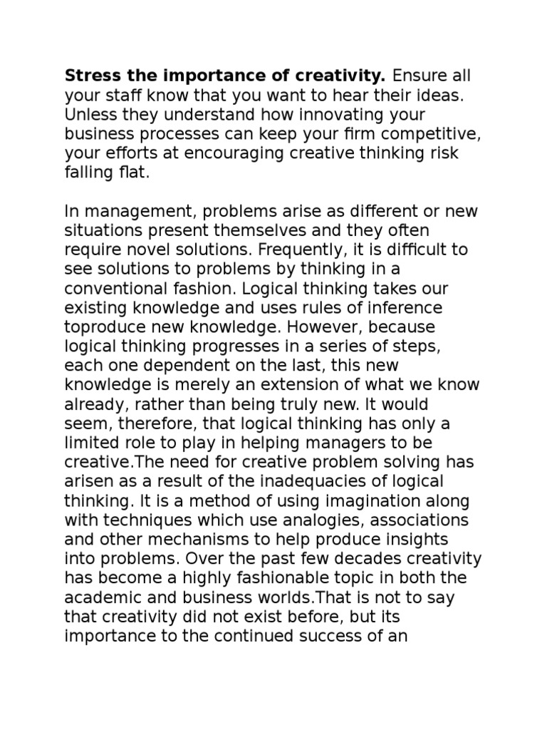 Stress The Importance of Creativity | PDF | Career & Growth