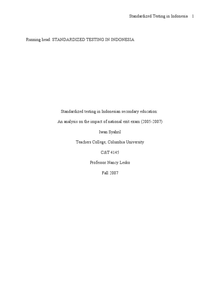Standardized Testing in Indonesia | PDF | Standardized Tests | Test ...