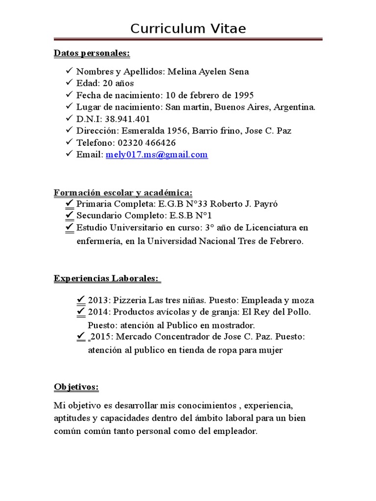 Curriculum Vitae Melina | PDF | Ciencias sociales