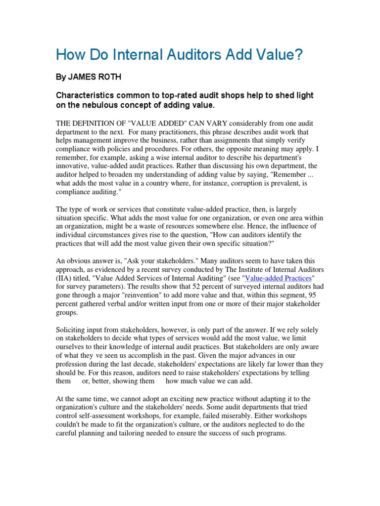 How Do Internal Auditors Add Value | PDF | Internal Audit | Audit