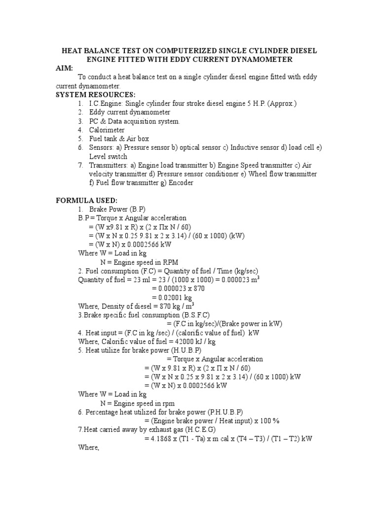 Heat Balance Test On Computerised Single Cylinder Diesel Engine Fitted ...