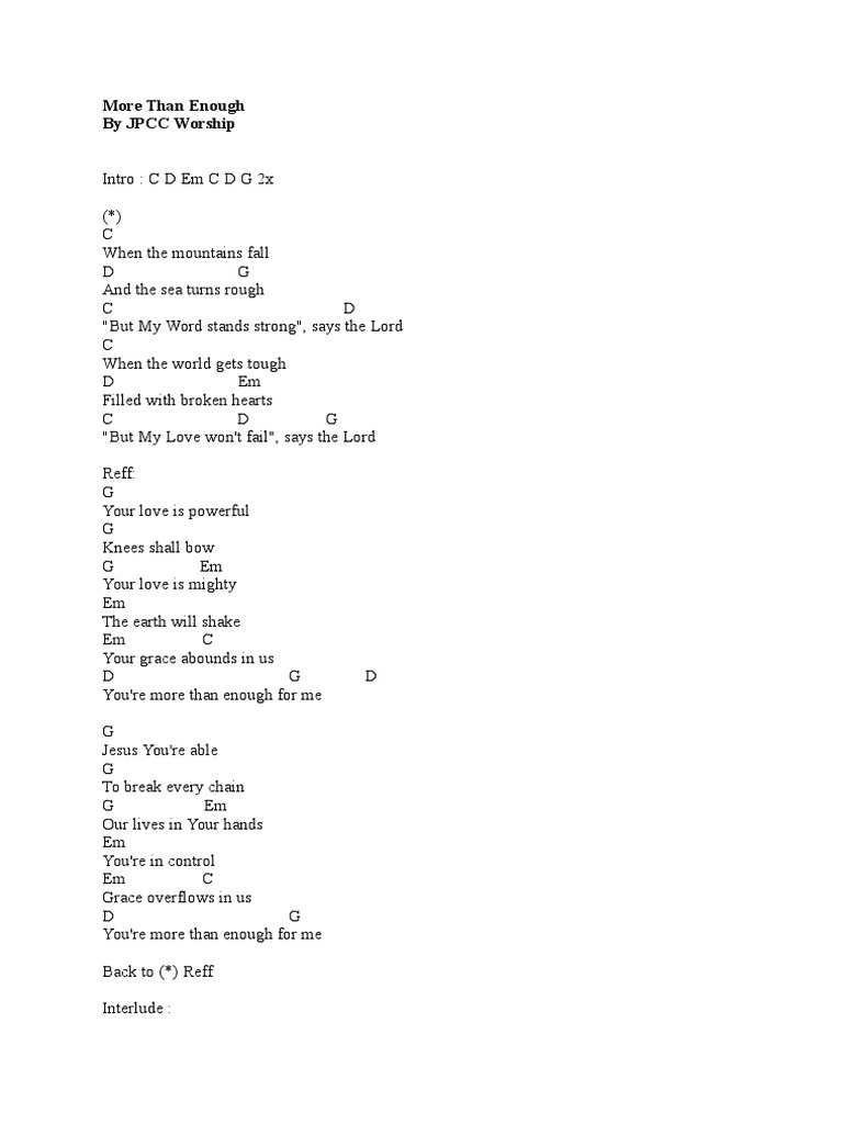 More Than Enough: JPCC Worship Lyrics | PDF