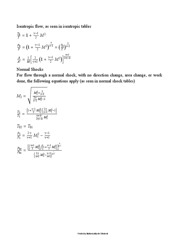 Isentropic Flow and Normal Shock Equations | PDF