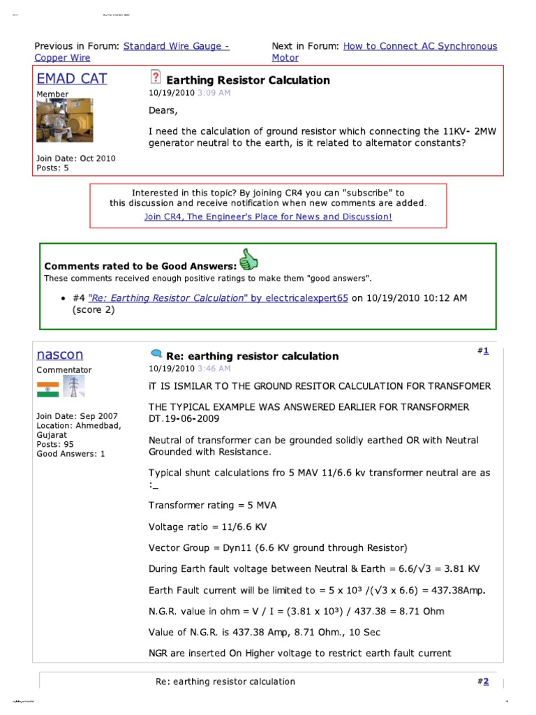 NER Earthing Resistor Calculation | PDF